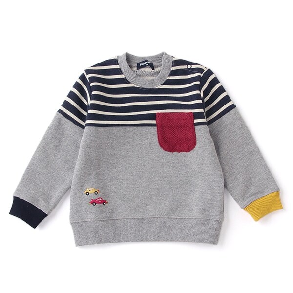 裏毛 車刺しゅう切り替えトレーナー(90 トップ グレー): キッズ - ナルミヤ オンライン公式サイト